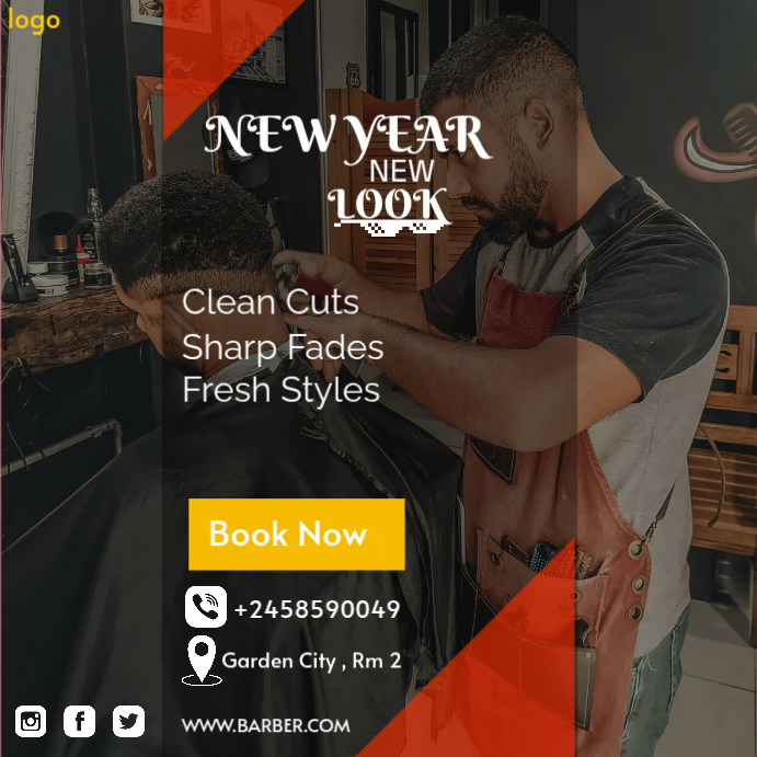 Black Maximalist January Barber Poster Template – New Year Haircut ...
