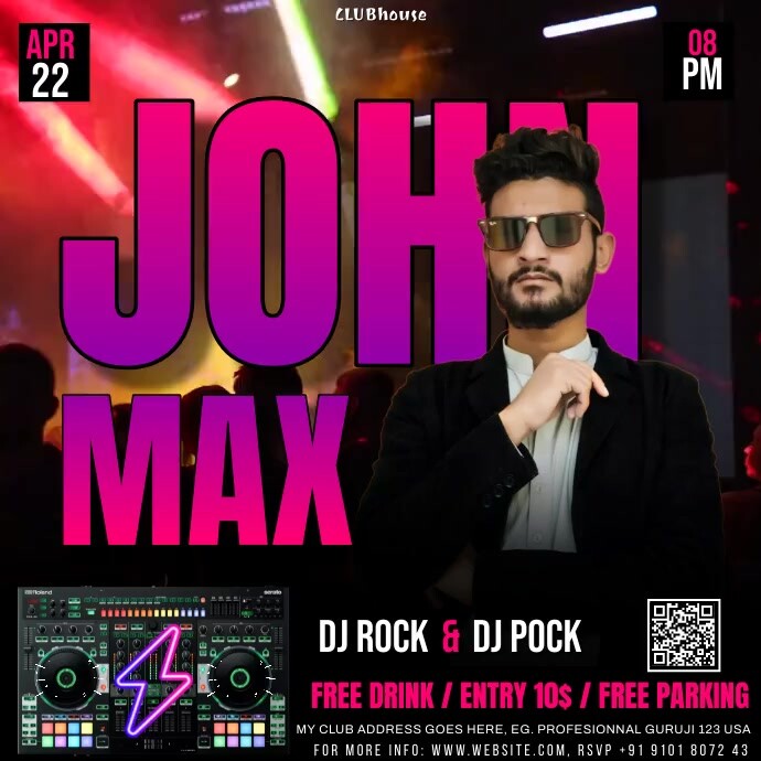 Black Maximalist John Max Night Party Instagr Template | PosterMyWall