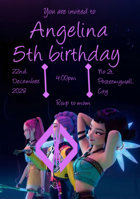 Black Maximalist Kpop Demon Hunters Birthday Invitation A4 Template ...