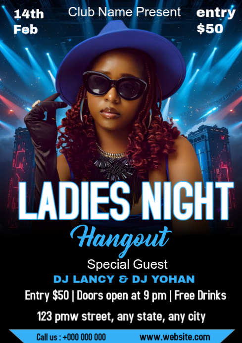 Black Maximalist Ladies Night Hangout A4 Template | PosterMyWall