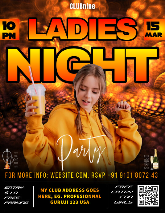 Black Maximalist Ladies Night Party Ads Flyer Templat | PosterMyWall