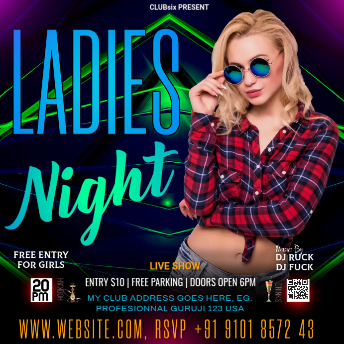 Black Maximalist Ladies Night Party Instagram Post Template | PosterMyWall