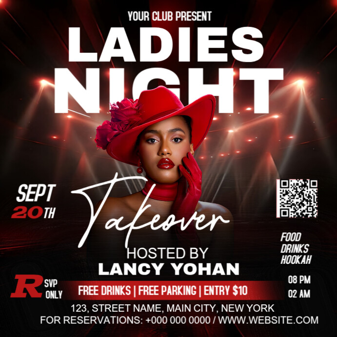Black Maximalist Ladies Night Takeover/ Night Party Flyer Instagram Post Template | PosterMyWall
