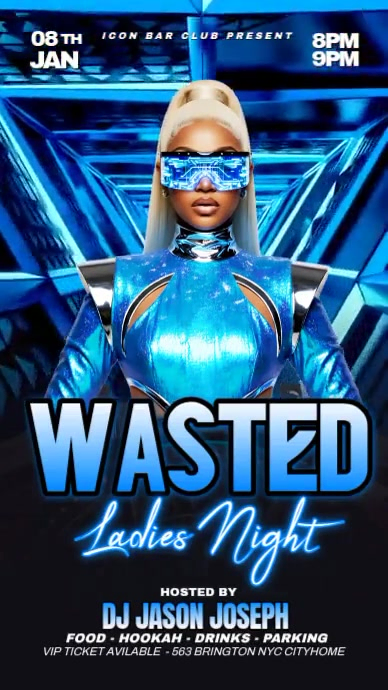 Black Maximalist Ladies Wasted Party Digital Display (9:16) Template ...