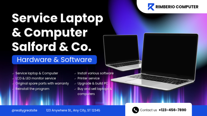 Black Maximalist Laptop Repair Digital Display (16:9) Template ...