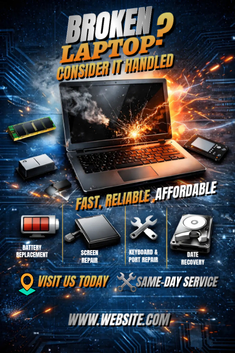 Black Maximalist Laptop Repair Poster Template | PosterMyWall