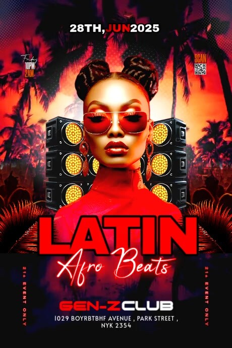 Black Maximalist Latin Party Flyer Banner 4' × 6' Template | PosterMyWall