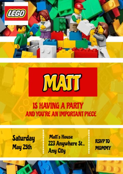 Black Maximalist Lego Birthday Invitation Template A4 | PosterMyWall