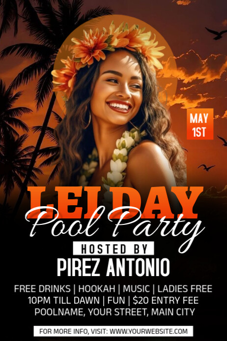 Black Maximalist Lei Day Pool Party Event Design Poster Templat ...