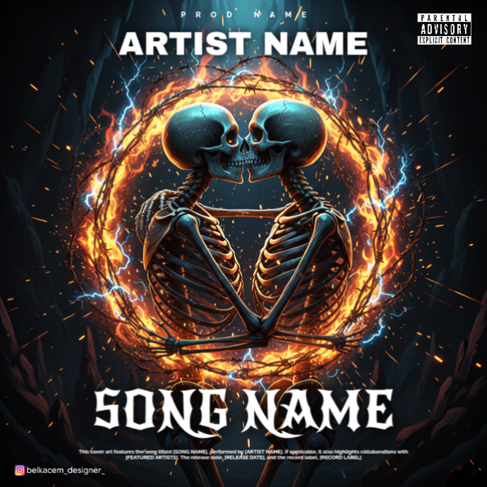 Black Maximalist Love Skull Fire Album Cover Template | PosterMyWall