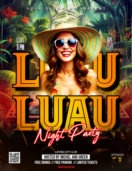 Copy of Black Maximalist Luau Night Party Flyer (us Letter) | PosterMyWall