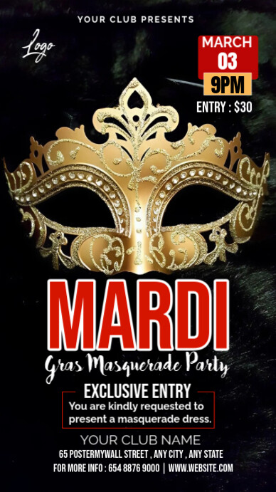Black Maximalist Mardi Gras Masquerade Party Instagram Story Template ...