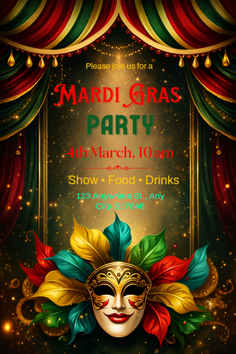 Black Maximalist Mardi Gras Poster Template | PosterMyWall