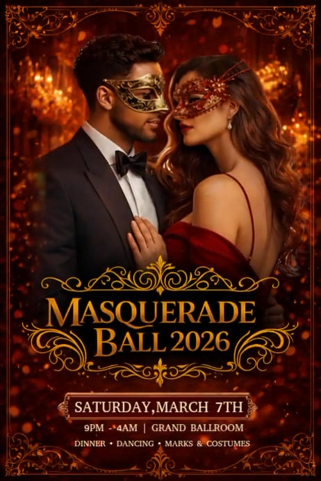 Black Maximalist Masquerade Ball 2026 Poster Template | PosterMyWall