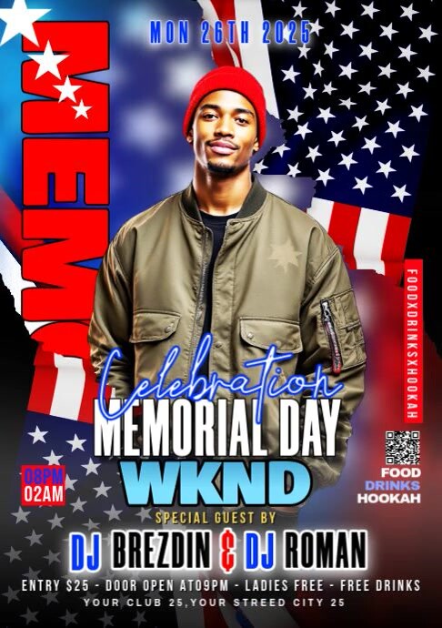 Black Maximalist Memorial Day Weekend Celebration Party Flyer A4 Templat | PosterMyWall
