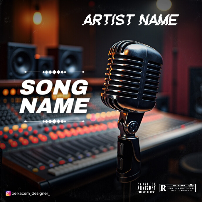 Black Maximalist Microphone Studio Album Cover Template | PosterMyWall