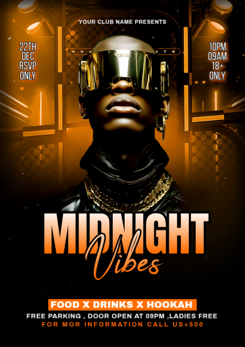 Black Maximalist Midnight Vibes Party A4 Template | PosterMyWall