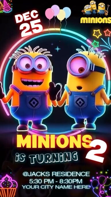 Black Maximalist Minions-birthday-party-for Kids-template Instagram ...