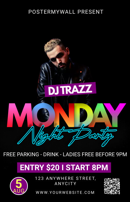 Black Maximalist Monday Night Party Tabloid Template | PosterMyWall