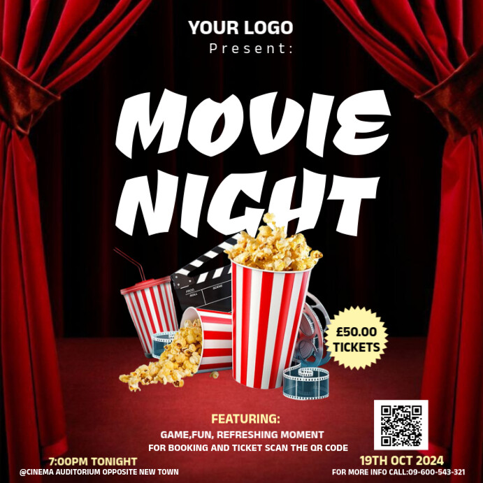 Plantilla de Black Maximalist Movie Night Invitation Templ | PosterMyWall