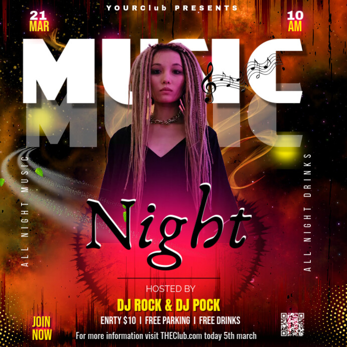 Black Maximalist Music Night Instagram Post Template | PosterMyWall