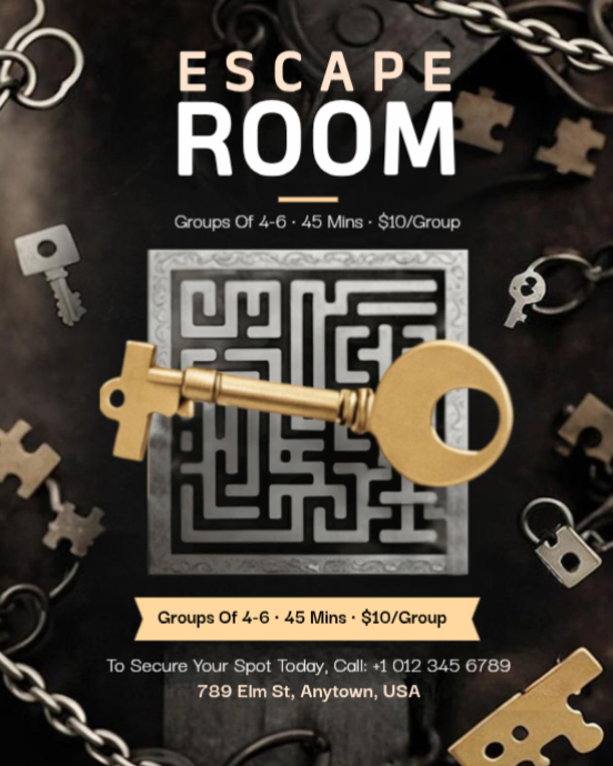 Black Maximalist Mysterious Escape Room Adventure Flyer Template ...