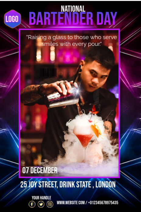 Black Maximalist National Bartender Day Pinterest Graphic Template | PosterMyWall