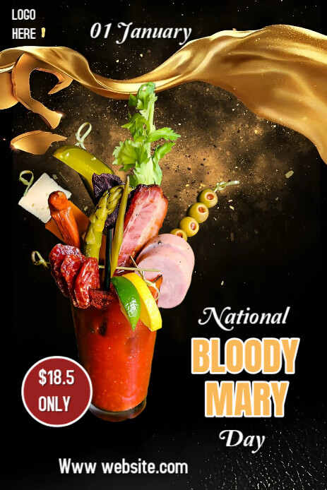 Black Maximalist National Bloody Mary Day Pinterest Graphic เทมเพลต | PosterMyWall