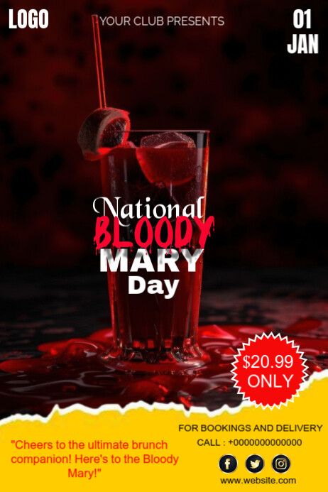 Black Maximalist National Bloody Mary Day Poster Template | PosterMyWall