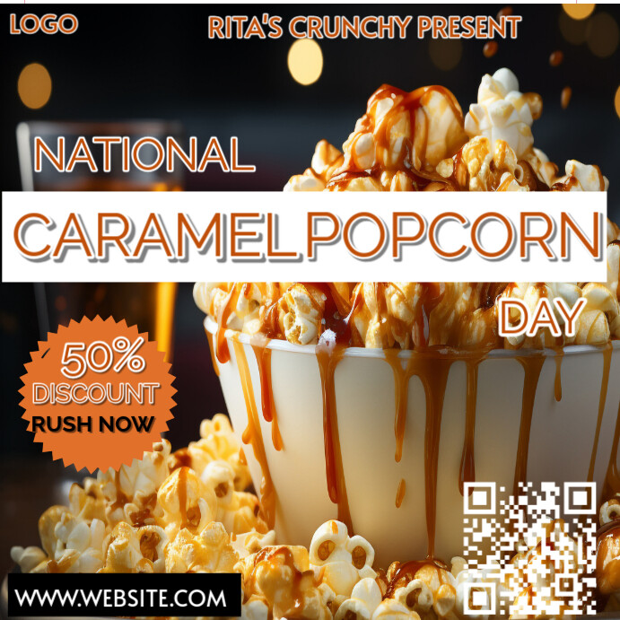 Black Maximalist National Caramel Popcorn Day Instagram Post Template ...