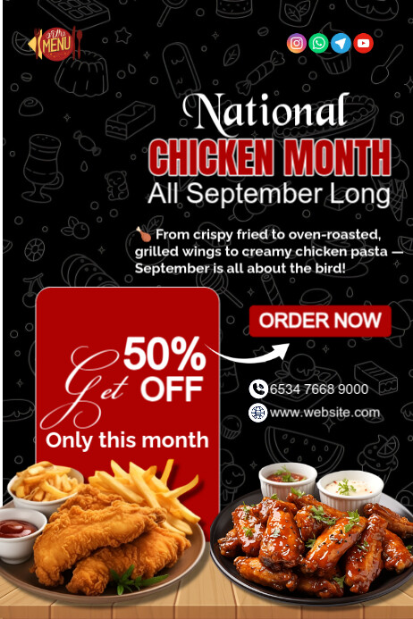 Black Maximalist National Chicken Month Poster Template | PosterMyWall