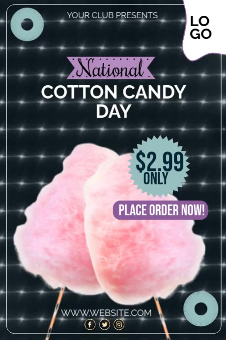 Black Maximalist National Cotton Candy Day Poster Template | PosterMyWall
