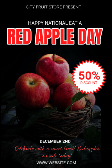 Black Maximalist National Eat A Red Apple Day Poster Template ...