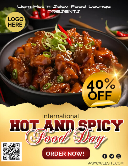Black Maximalist National Hot And Spicy Food Day Flyer (us Letter ...