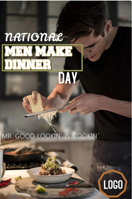 Black Maximalist National Men Make Dinner Day Poster Template | PosterMyWall
