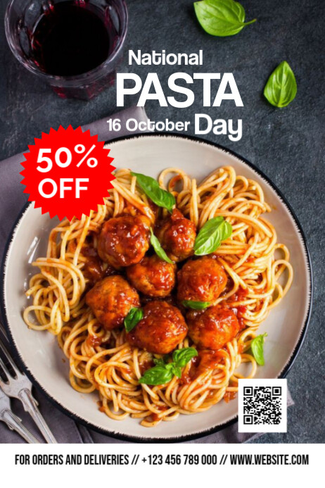 Black Maximalist National Pasta Day Poster Template | PosterMyWall