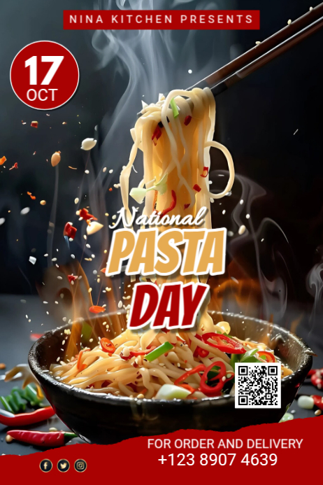 Black Maximalist National Pasta Day Poster Template | PosterMyWall