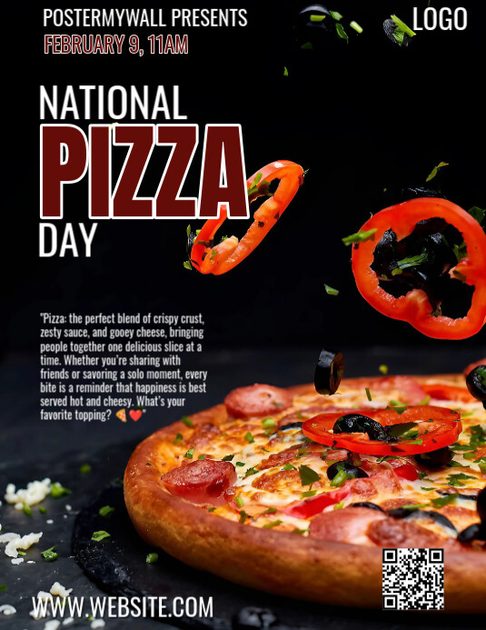 Black Maximalist National Pizza Day Flyer (us Letter) Template ...