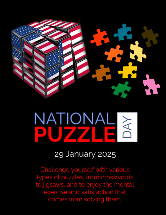 Black Maximalist National Puzzle Day Flyer (us Letter) Template ...