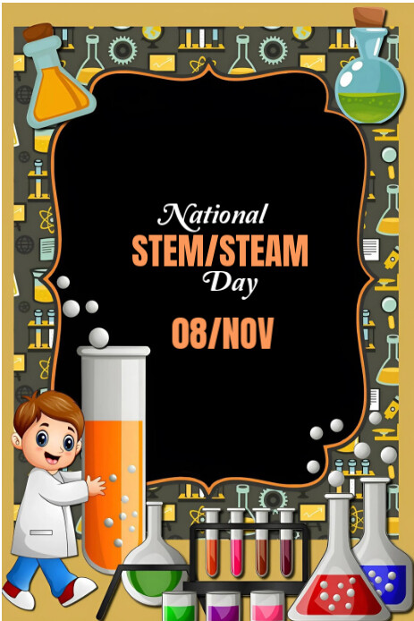 Black Maximalist National Stem And Steam Day Pinterest Graphic Template ...