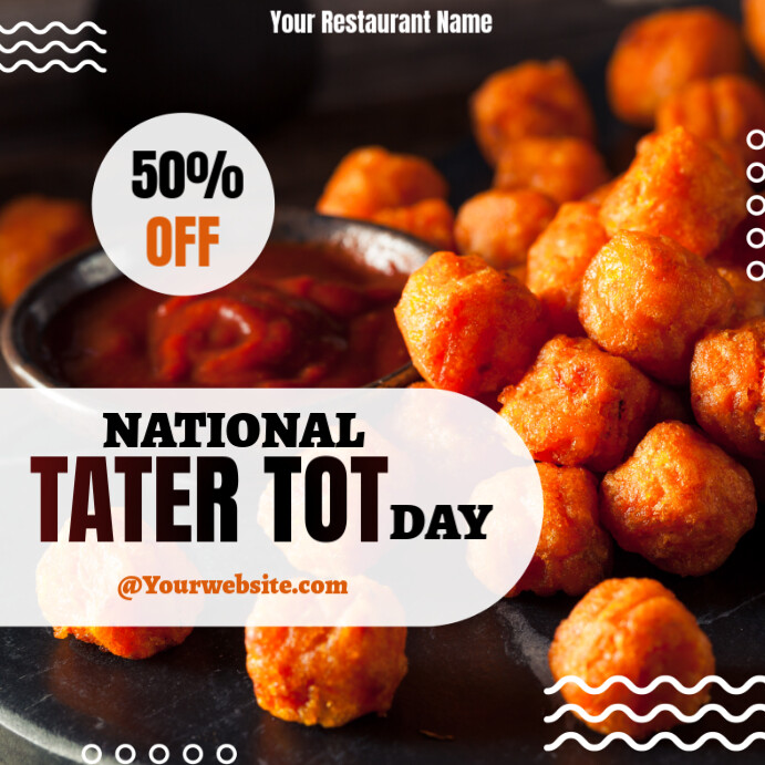 Black Maximalist National Tater Tot Day Online Design Flyer/template ...