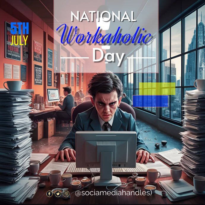 Black Maximalist National Workaholic Day Inst Template | PosterMyWall