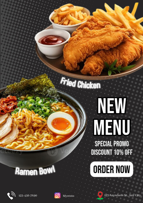 Black Maximalist New Menu Ramen Bowl Best Deal Flyer A4 A4 Template ...