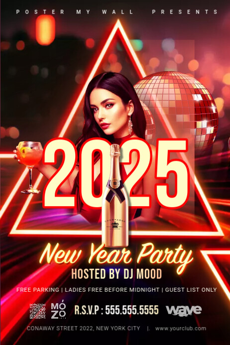 Plantilla de Black Maximalist New Year's Eve Party Night Club Bar Poster | PosterMyWall