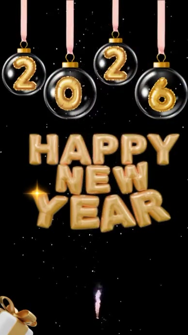 Black Maximalist New Year 2026 Digital Display (9:16) Template ...