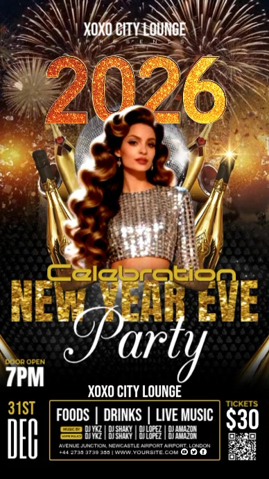 Black Maximalist New Year 2026 Eve Celebration – Party Video Flyer ...