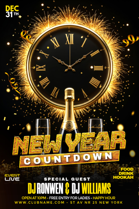 Black Maximalist New Year 2026 Nye Countdown Flyer Poster Template ...