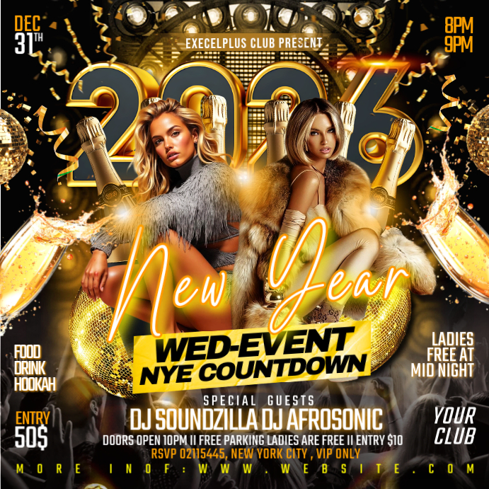 Black Maximalist New Year 2026 Nye Party Instagram Post Template ...