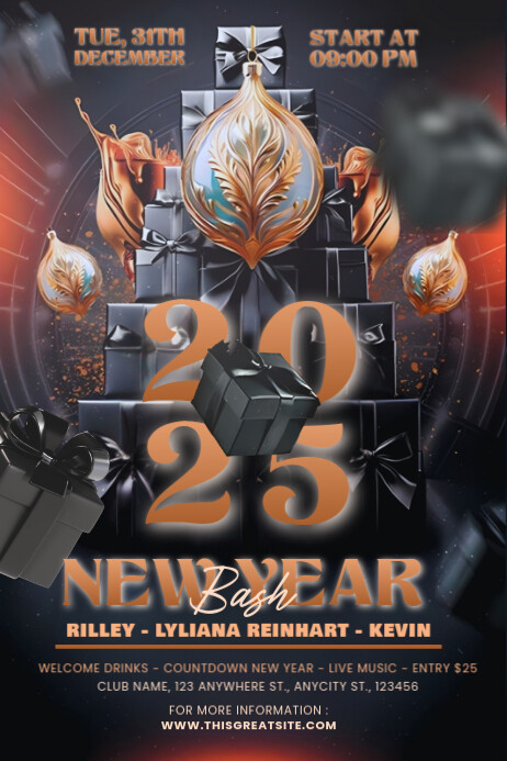 Copy of Black Maximalist New Year Bash Night Party Poster | PosterMyWall