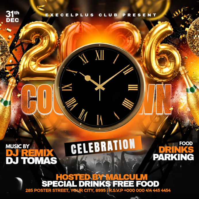 Black Maximalist New Year Countdown 2026 Celebration Instagram Post ...